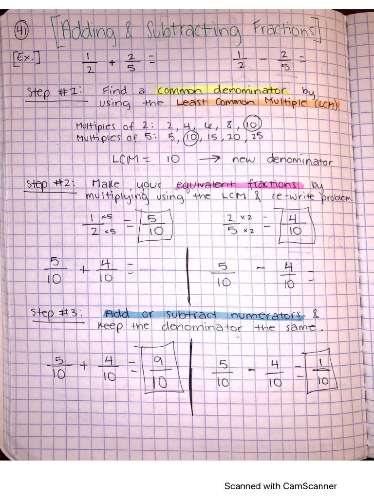 Adding and Subtracting Fractions Notes | PDF