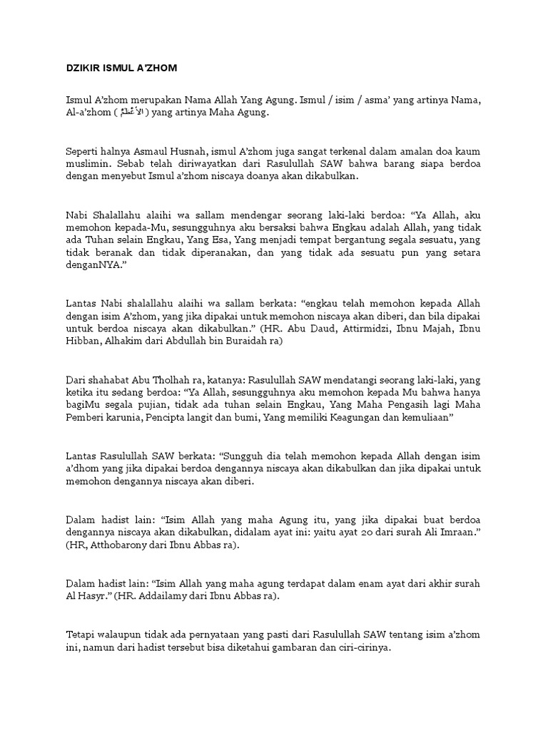 Dzikir Ismul A'zhom | PDF | Agama & Spiritualitas