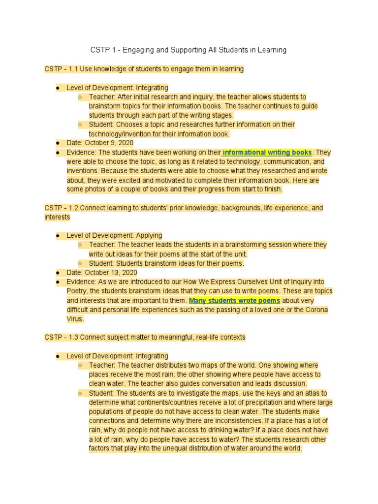 CSTP - 1 Evidence | PDF | Teachers | Brainstorming