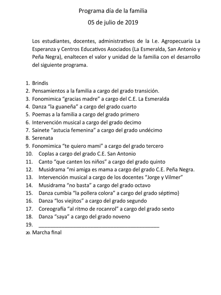 Programa Día de La Familia | PDF