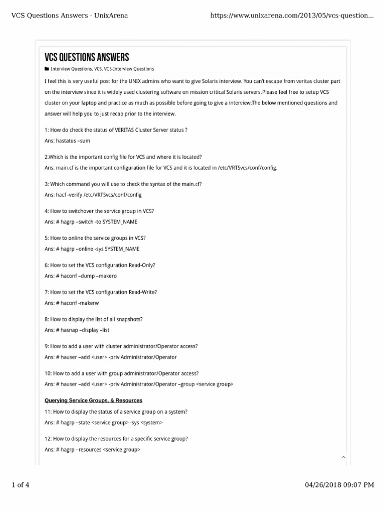 VCS Questions Answers - UnixArena | PDF