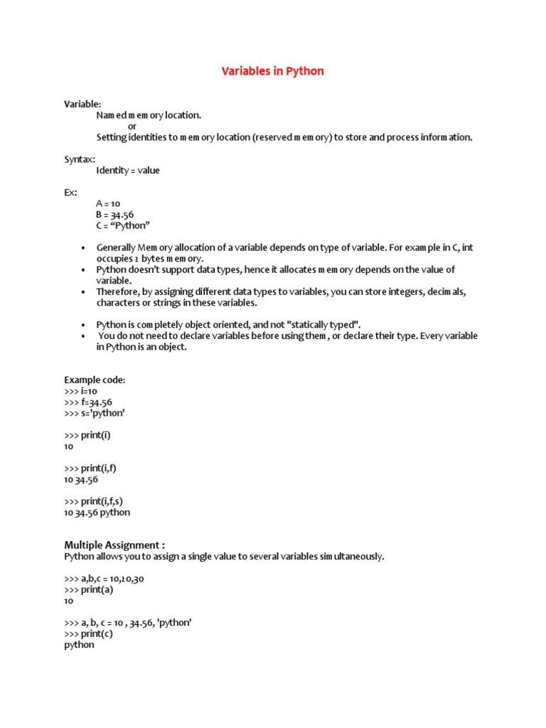 Variables in Python: Variable | PDF | Variable (Computer Science ...