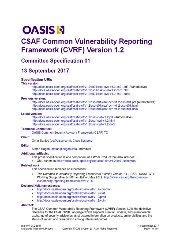 Csaf CVRF v1.2 cs01 | PDF | Intellectual Property | Xml