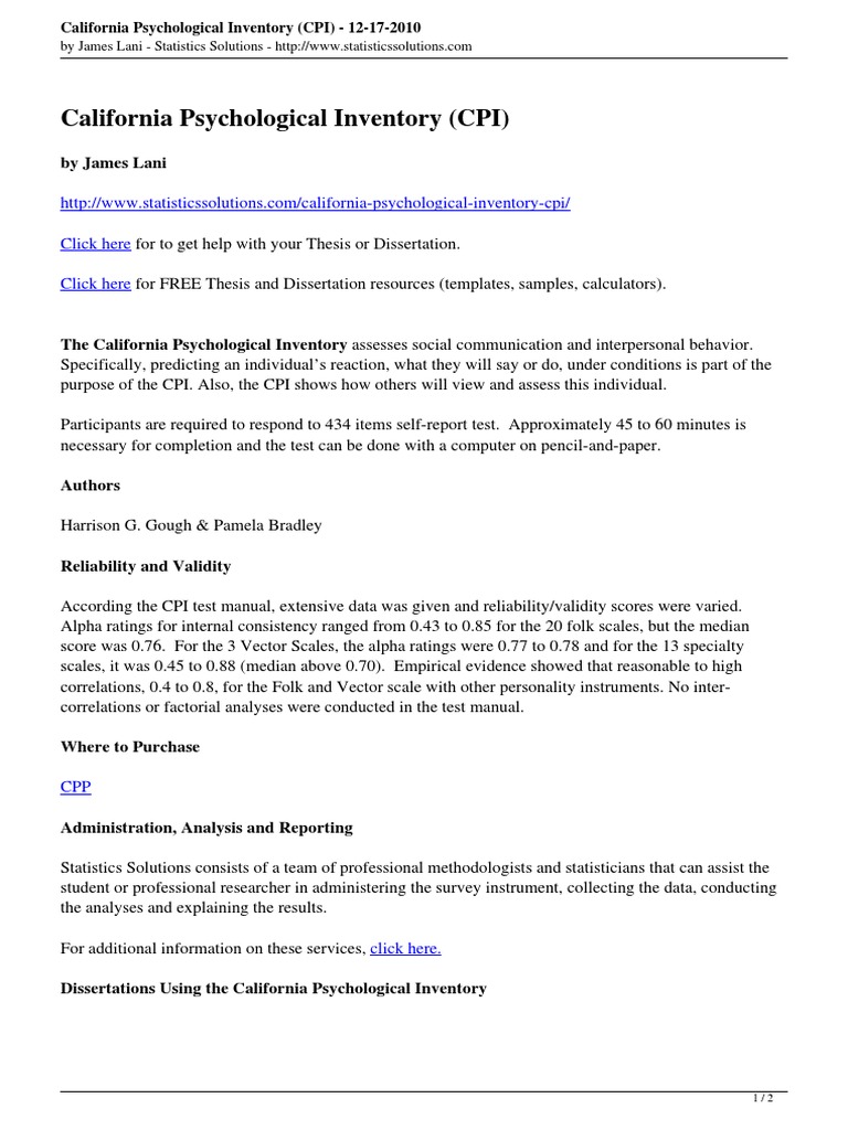 California Psychological Inventory (CPI) : Click Here Click Here | PDF ...