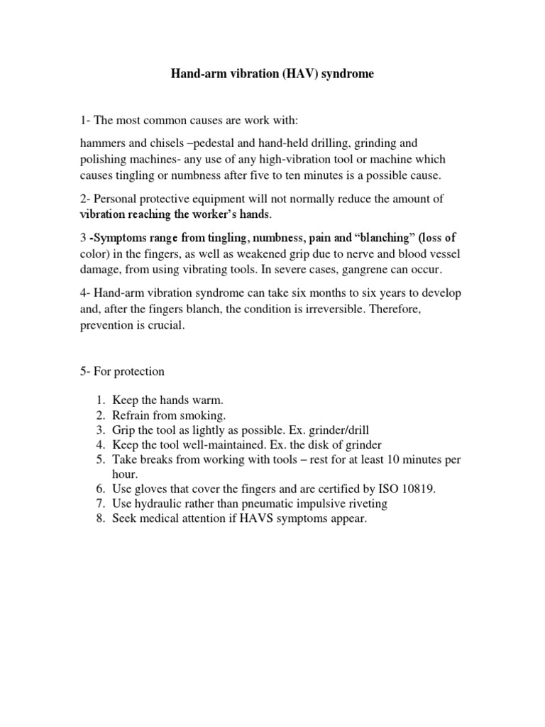 Hand-Arm Vibration (HAV) Syndrome | PDF