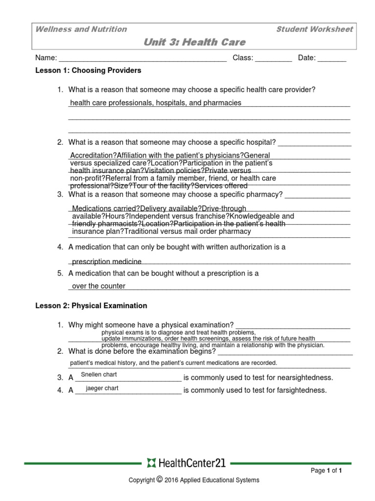 Health Care Student Worksheet | PDF | Physical Examination | Pharmacy
