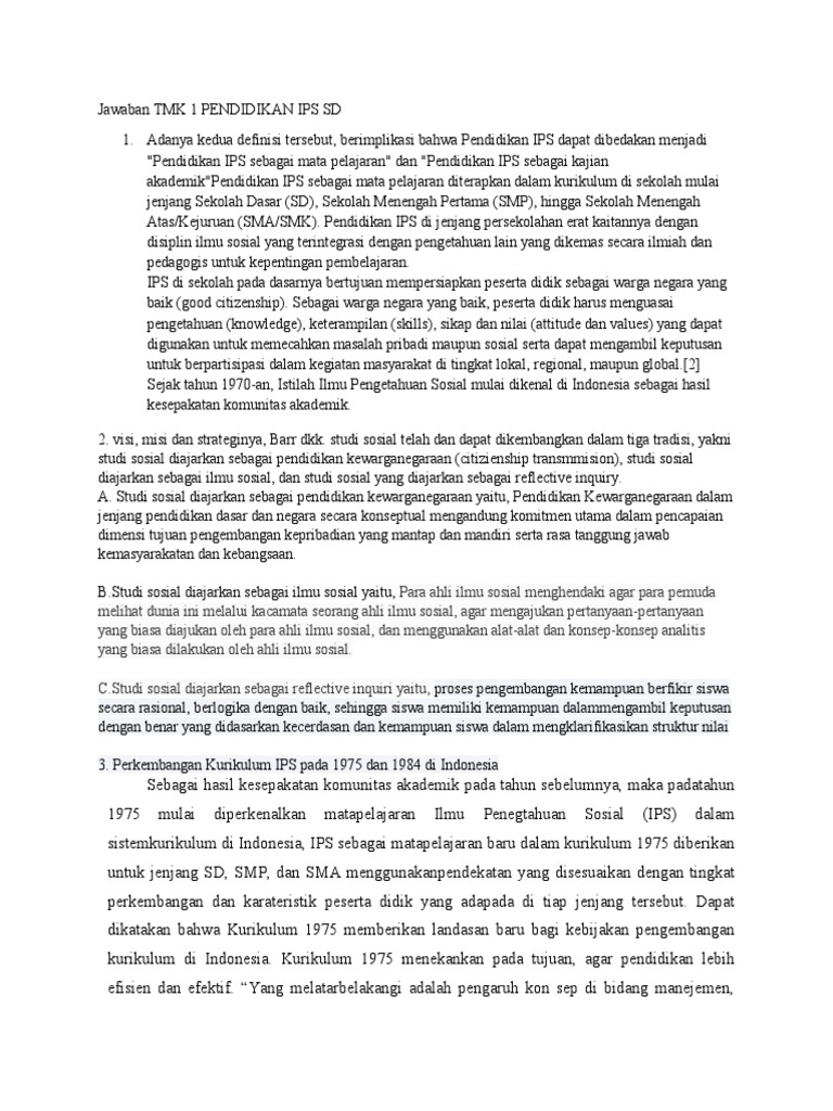 Jawaban TMK 1 PENDIDIKAN IPS SD | PDF