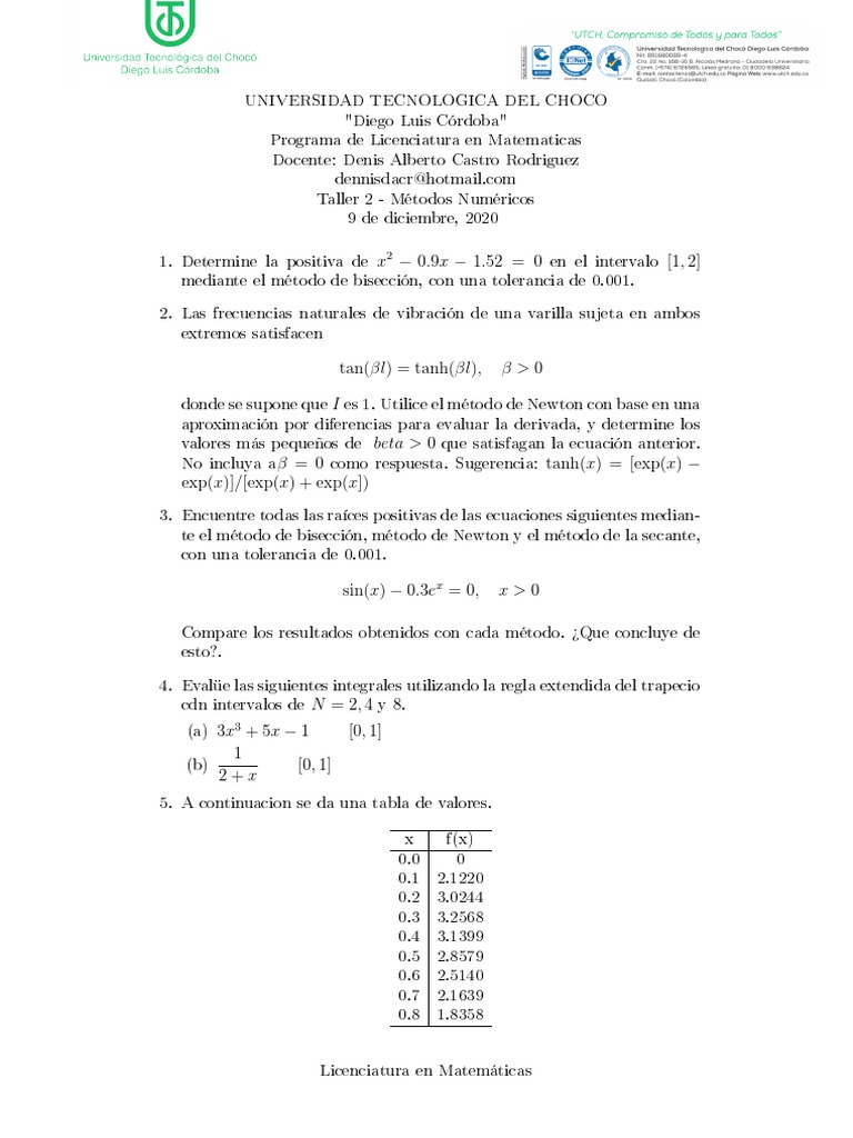 Taller 2 - Metodos Numericos | PDF | Análisis numérico | Integral