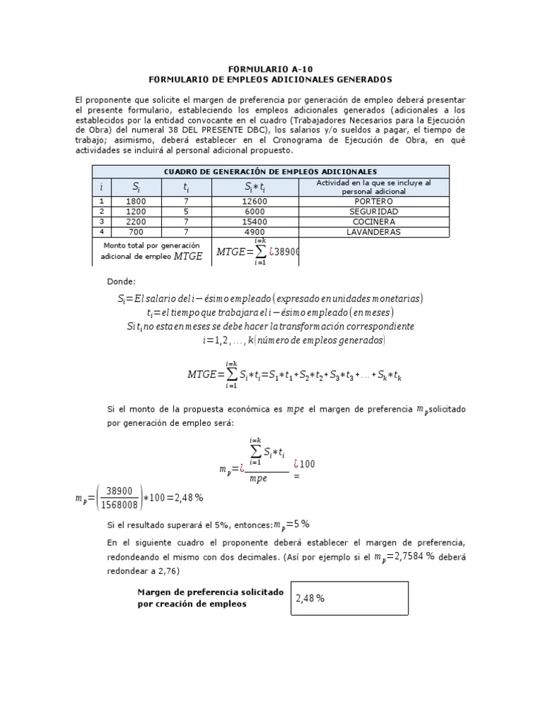 Formulario A-10: Generación de Empleo | PDF | Business