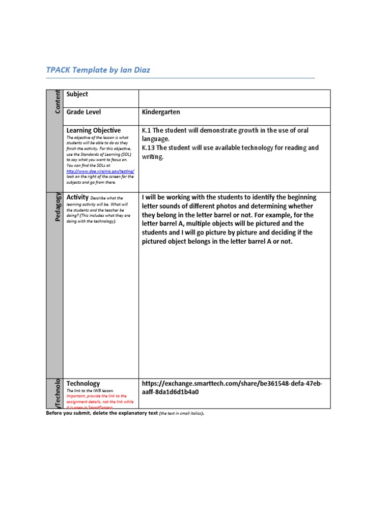 Kindergarten TPACK Lesson Plan | PDF