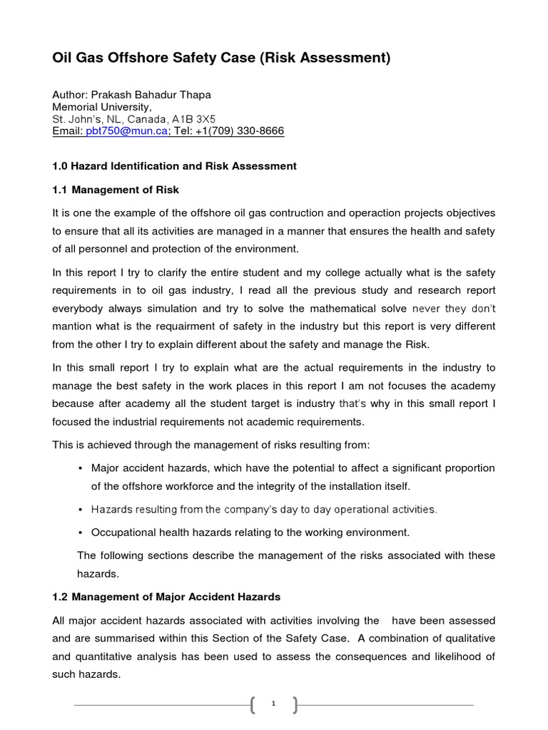 Oil Gas Offshore Safety Case (Risk Assessment) : Pbt750@mun - Ca | PDF ...