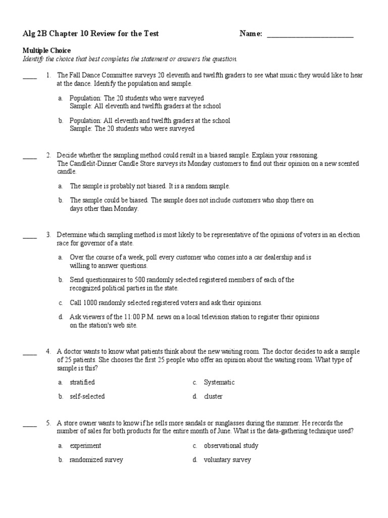 Alg 2 Test Review | PDF | Outlier | Standard Deviation
