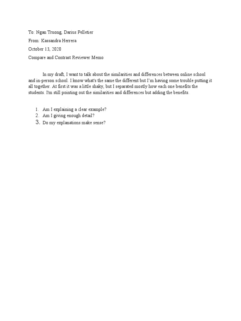 Compare and Contrast Reviewer Memo | PDF