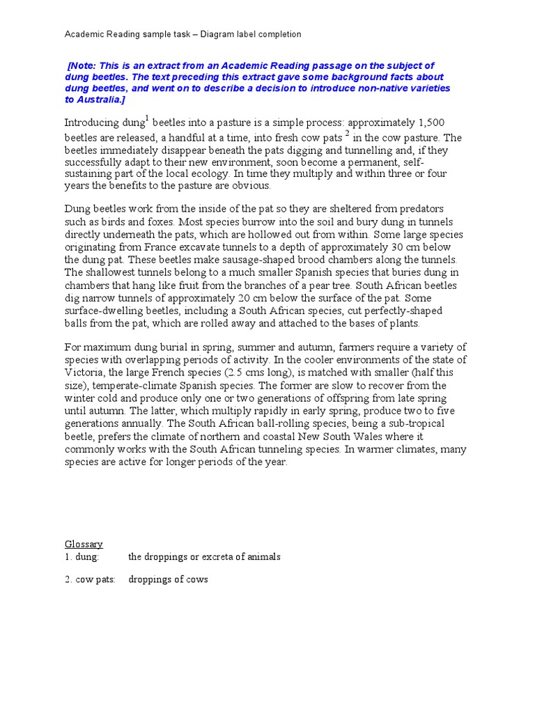 Academic Reading Sample Task - Diagram Label Completion | PDF | Beetle | Feces