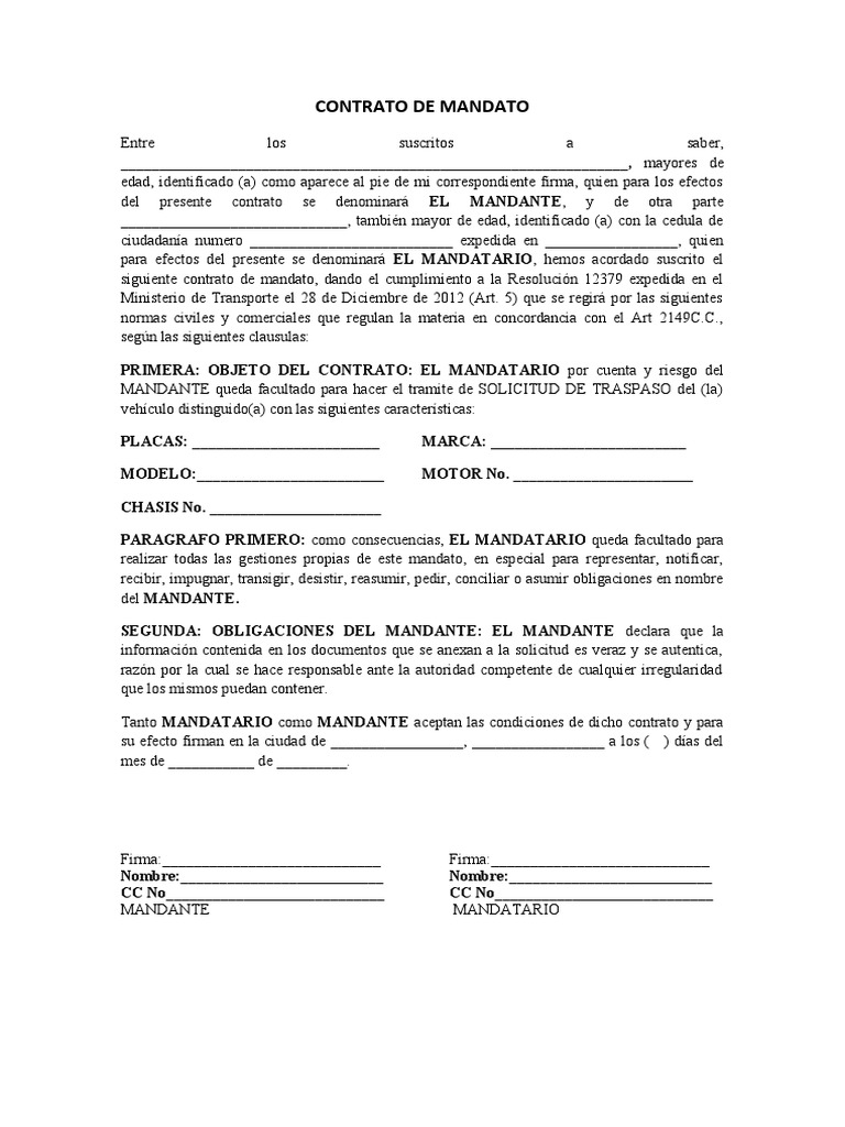 Modelo de Contrato de Mandato | PDF | Negocios | Derecho