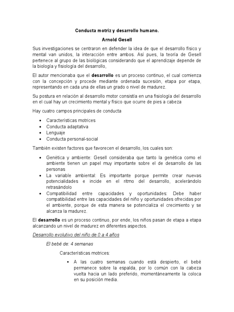 Conducta Motriz y Desarrollo Humano (Gesell) | PDF | Comportamiento | Aprendizaje