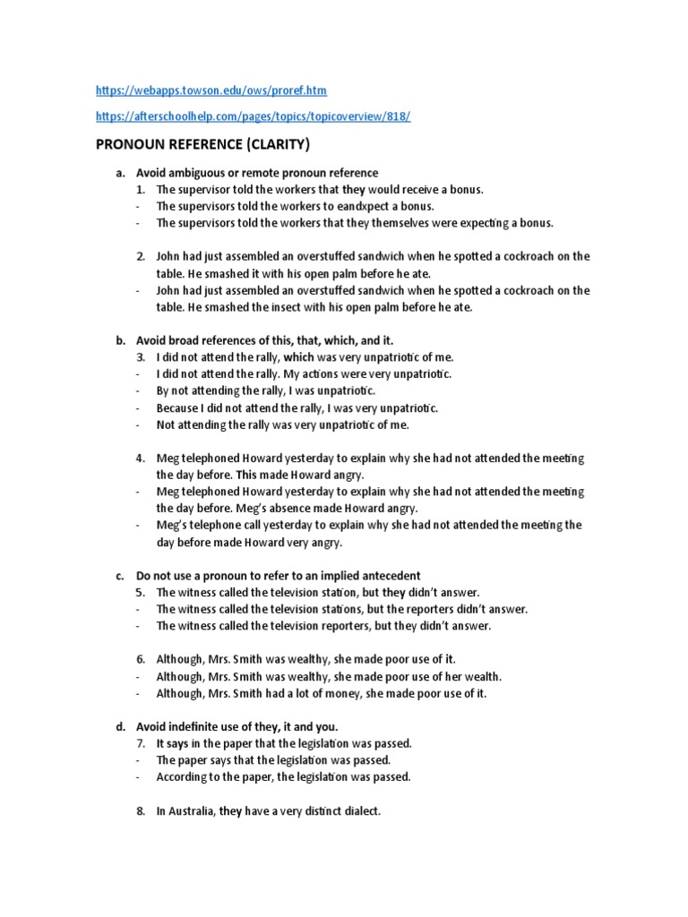 Pronoun Reference Clarity | PDF | Pronoun | Linguistics