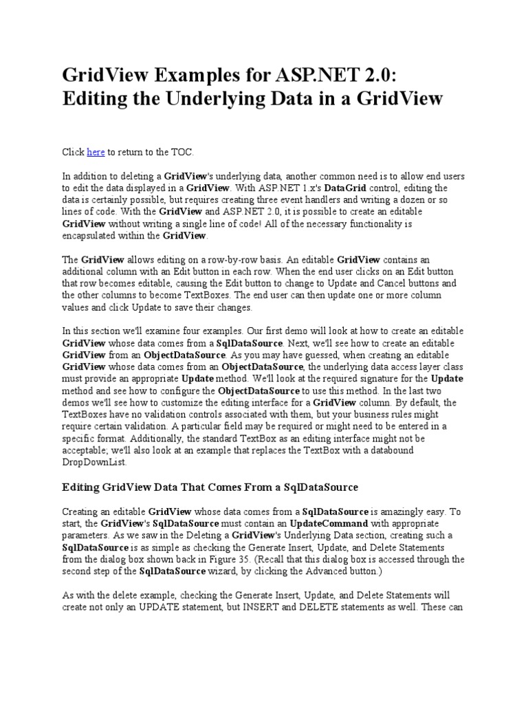 GridView Editing Examples For | PDF | Xhtml | Html