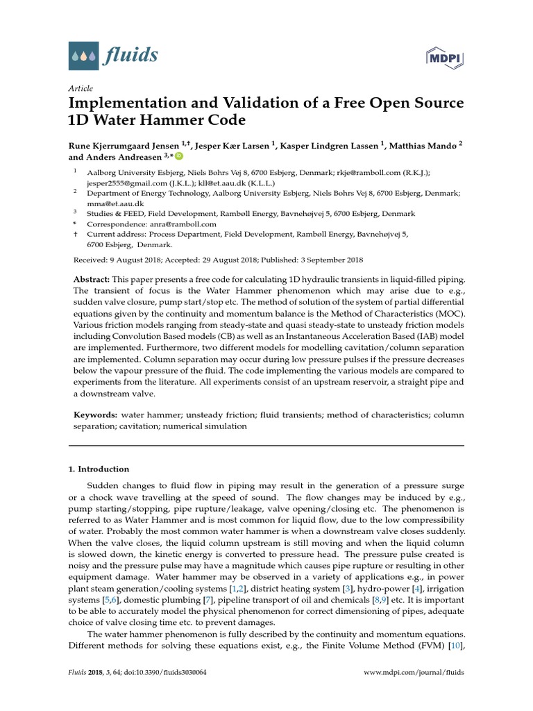 Open Source 1D Water Hammer Code | PDF | Fluid Dynamics | Turbulence