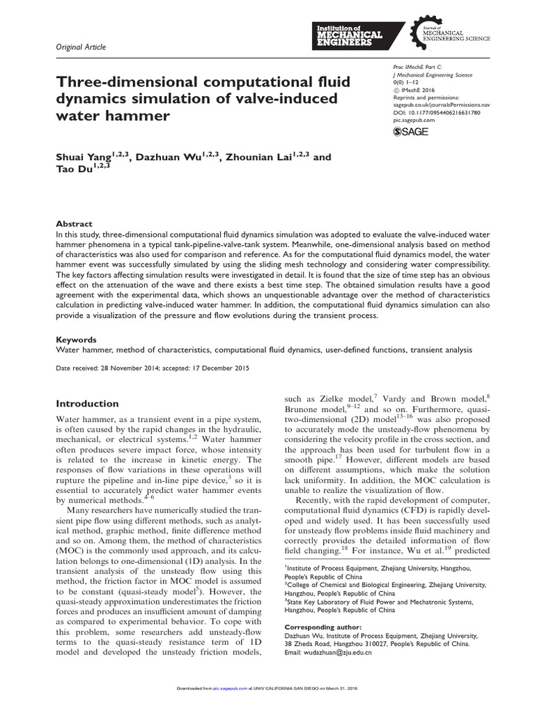 Three-Dimensional Computational Fluid Dynamics Simulation of Valve-Induced Water Hammer | PDF ...