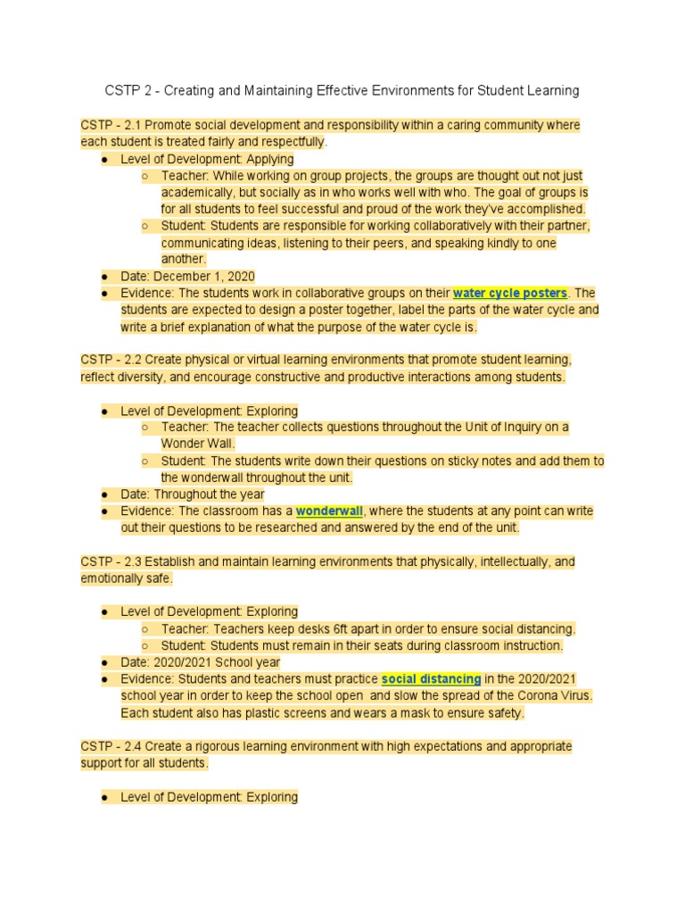 CSTP - 2 Evidence | PDF | Teachers | Classroom