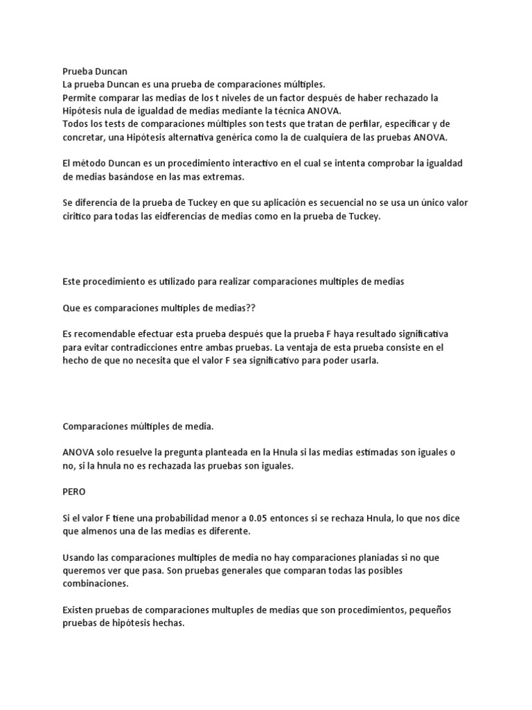Prueba Duncan | PDF | Análisis de variación | Hipótesis
