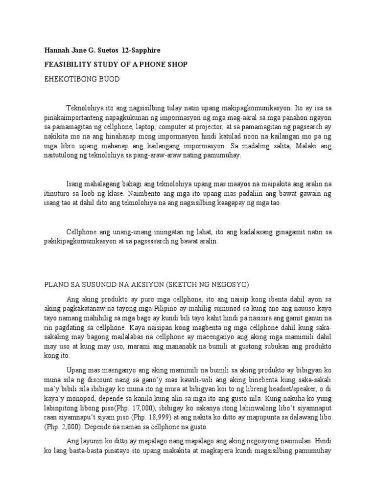 Feasibility Study of A Phone Shop | PDF