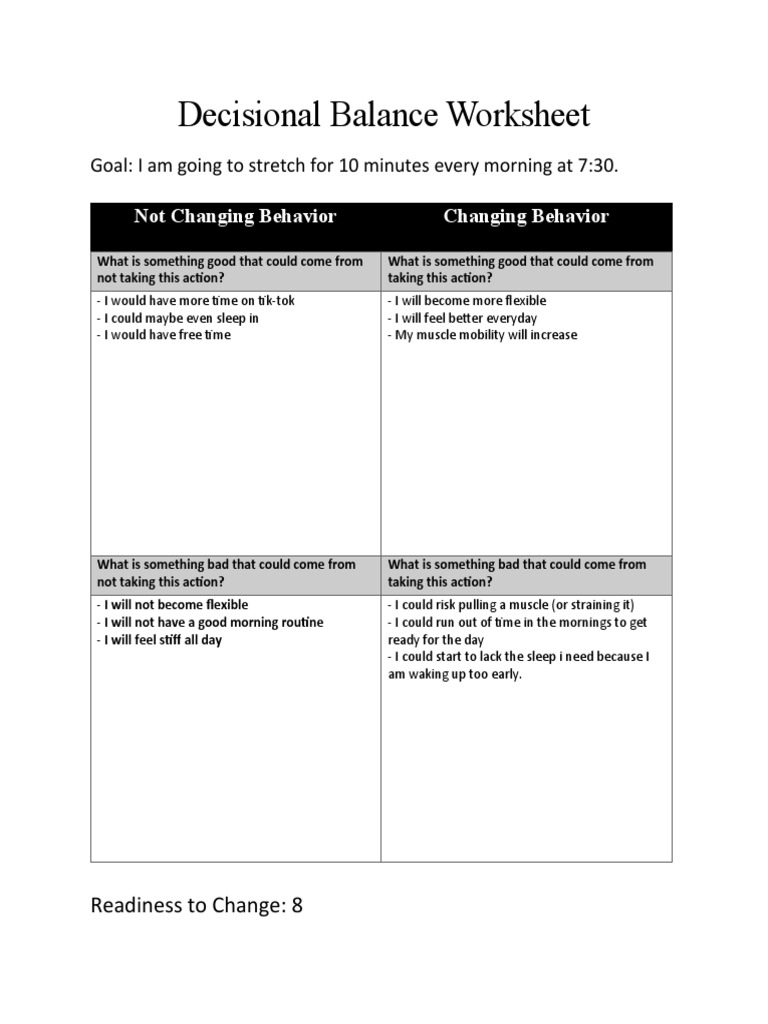 Decisional Balance Worksheet 5 | PDF