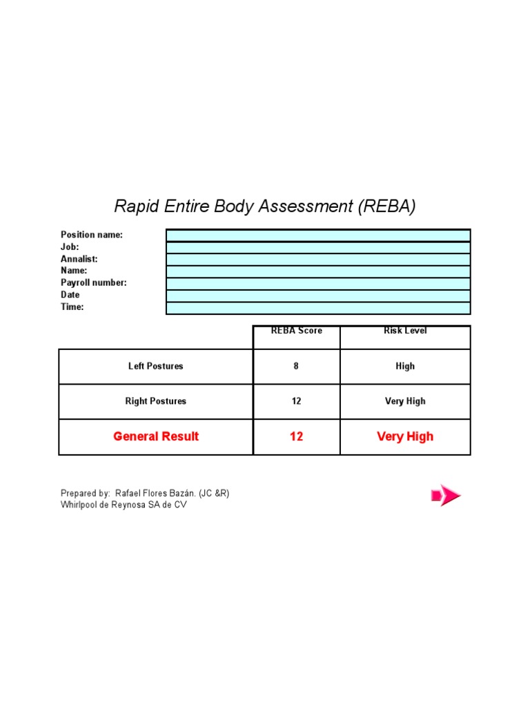 Rapid Entire Body Assessment (REBA) : General Result 12 Very High ...