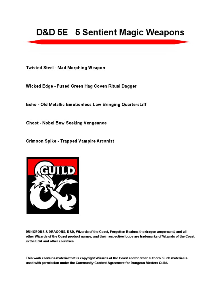 5 Sentient Magic Weapons (5e) PDF | PDF | Dungeons & Dragons | Wizards ...