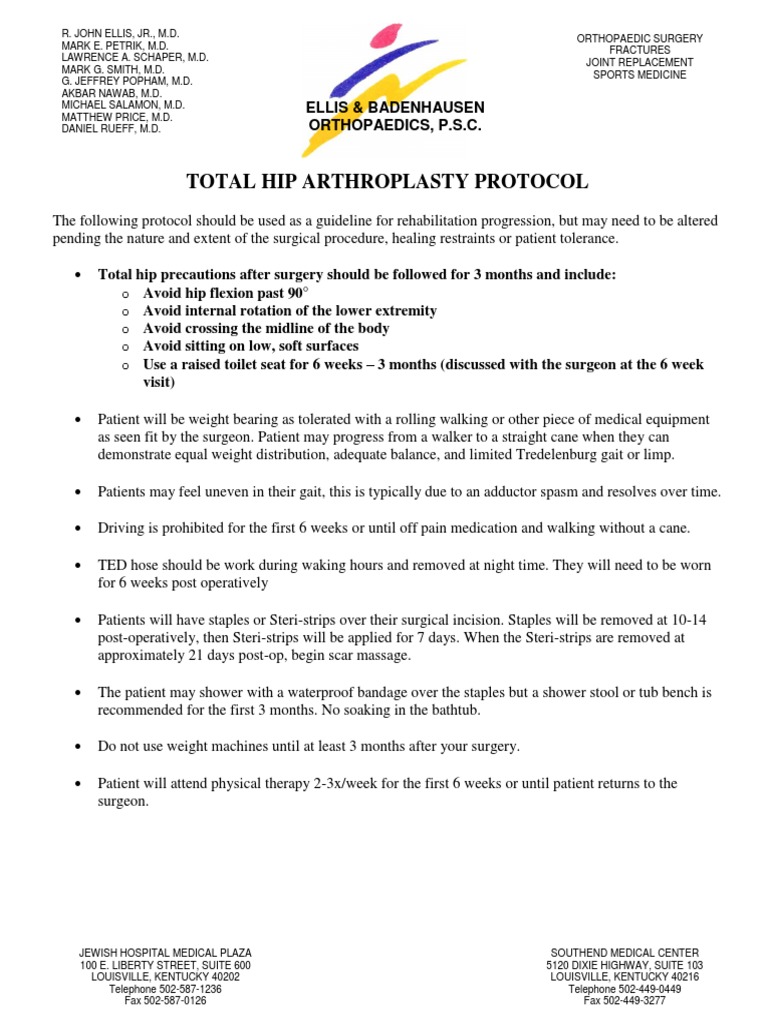 Total Hip Arthroplasty Protocol: Ellis & Badenhausen Orthopaedics, P.S ...
