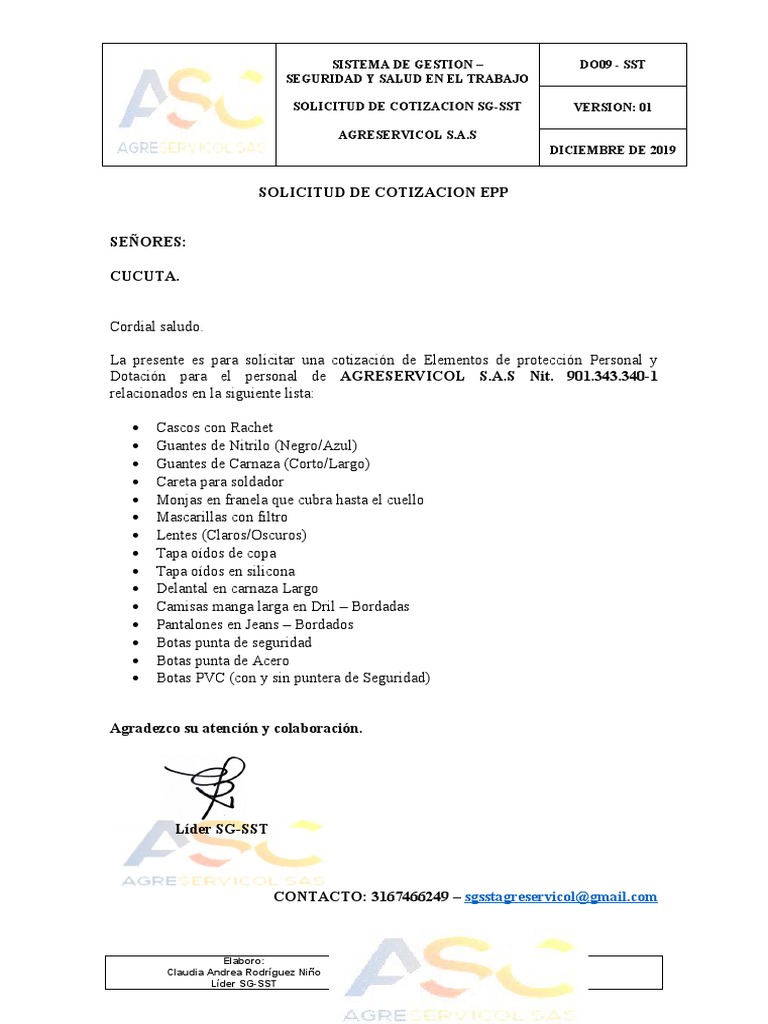 Do09. Solicitud Cotizacion Epp | PDF