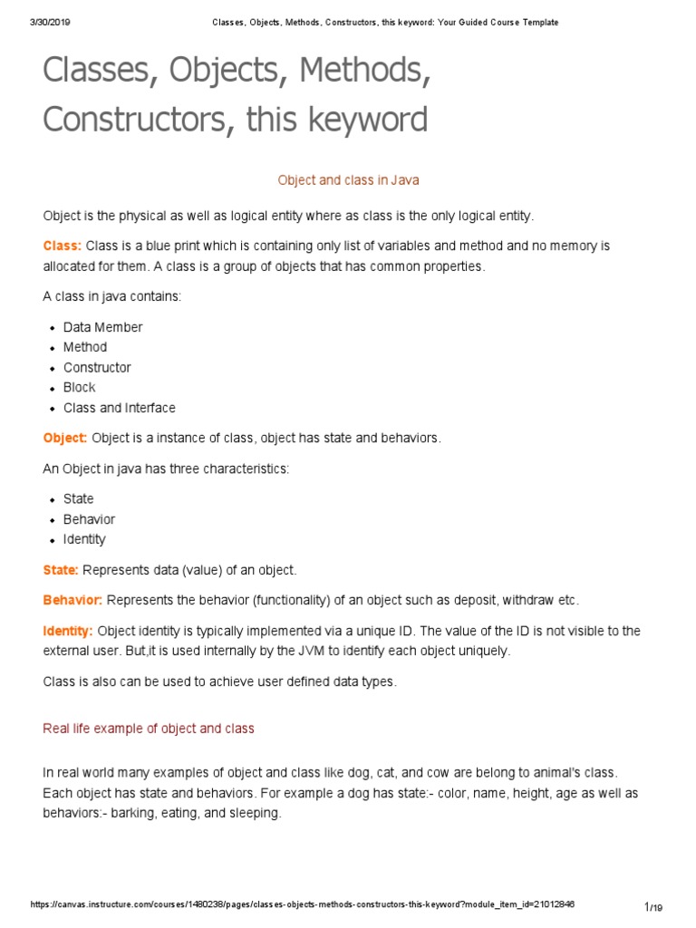 Classes Objects Methods Constructors In Java Pdf Constructor Object Oriented Programming