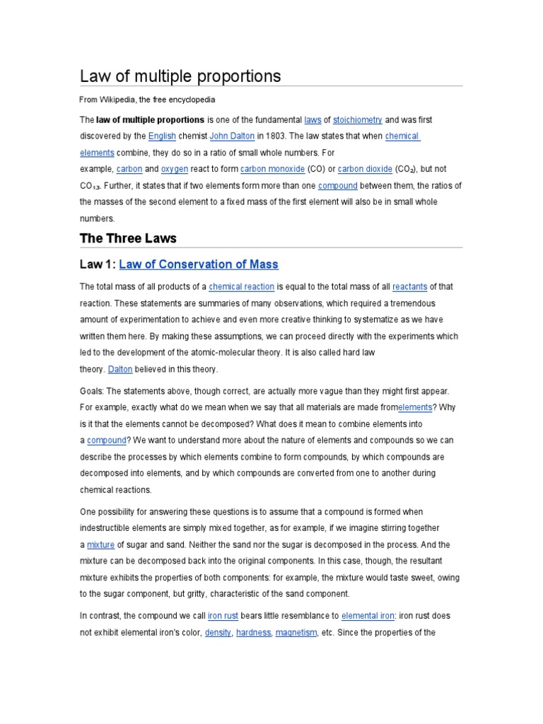 Law of Multiple Proportions | PDF | Chemical Compounds | Oxide