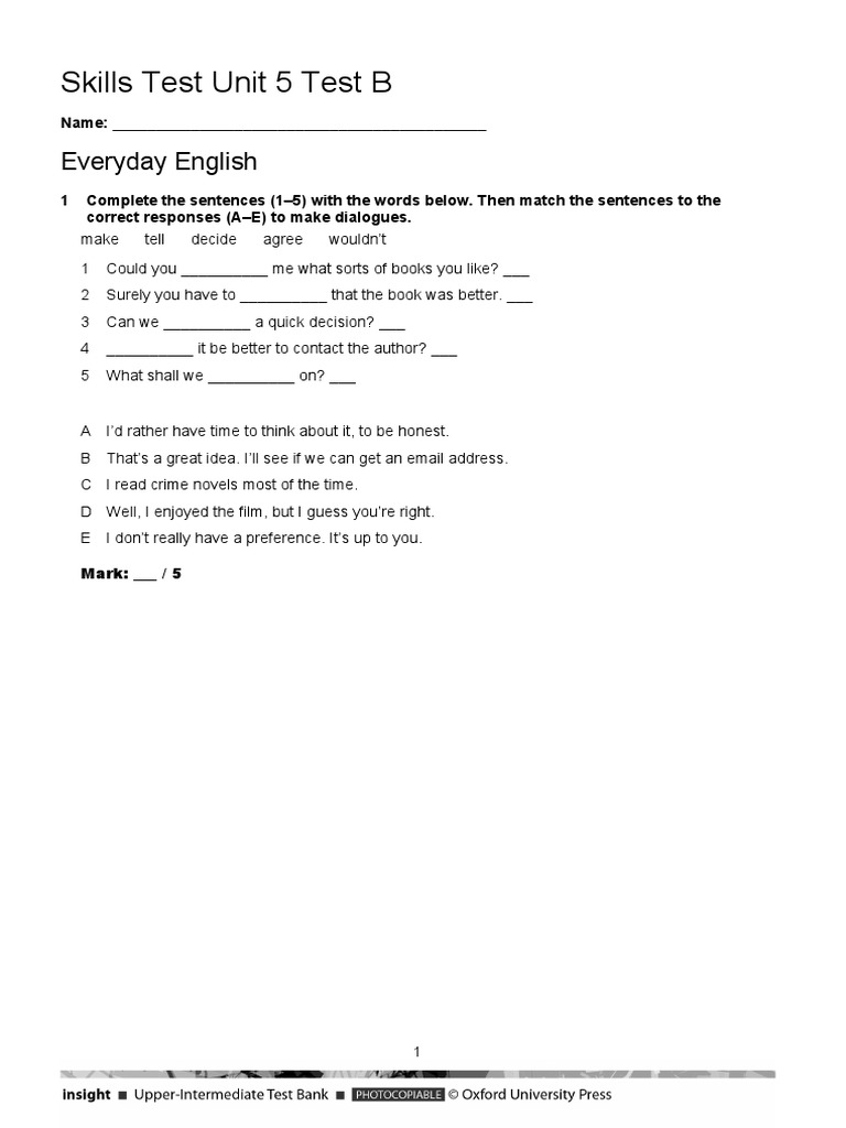 Unit 5 Skills Test B Overview | PDF | Novels | E Books