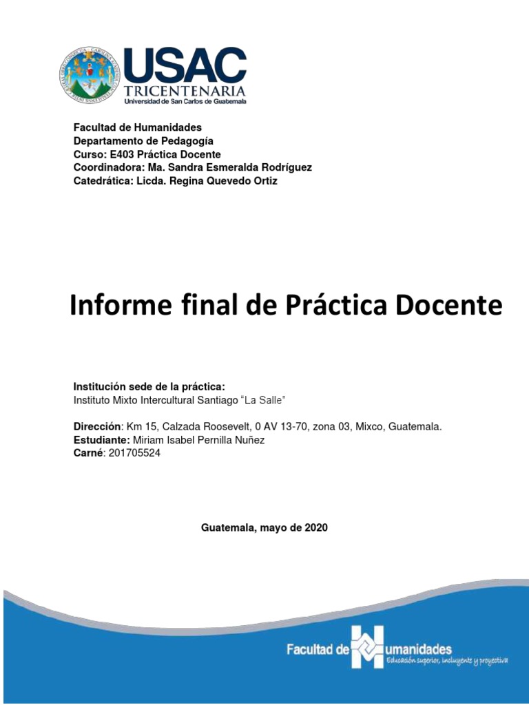 Informe Final Practica Docente PDF | PDF | Maestros | Salón de clases