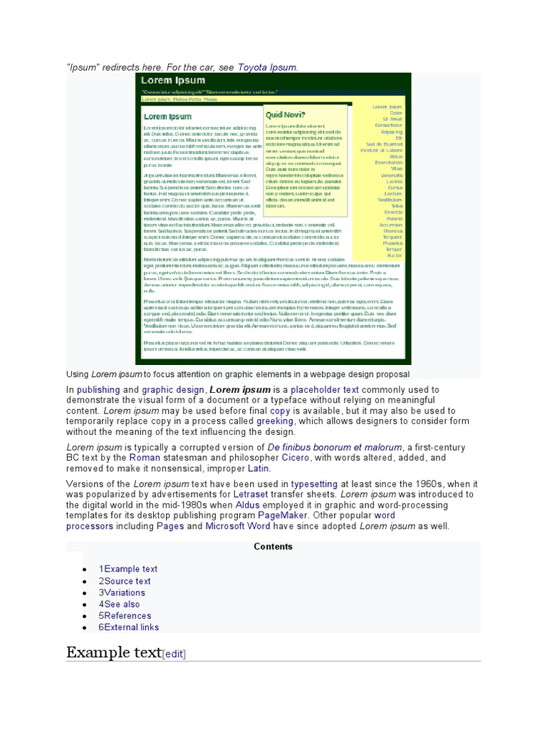 Example Text: "Ipsum" Redirects Here. For The Car, See | PDF