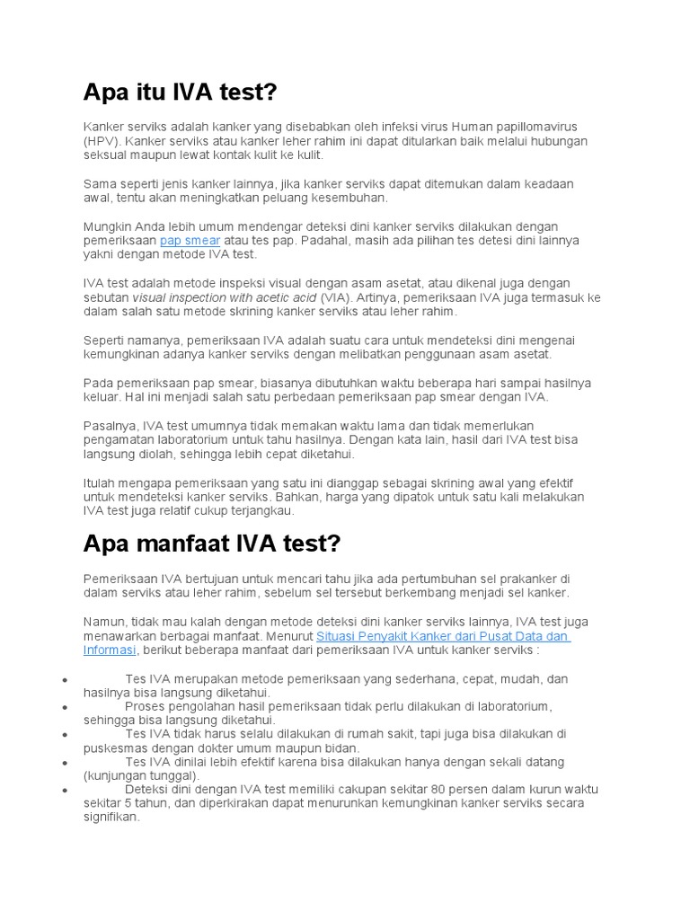 Apa Itu IVA Test Dan Pap Smear | PDF