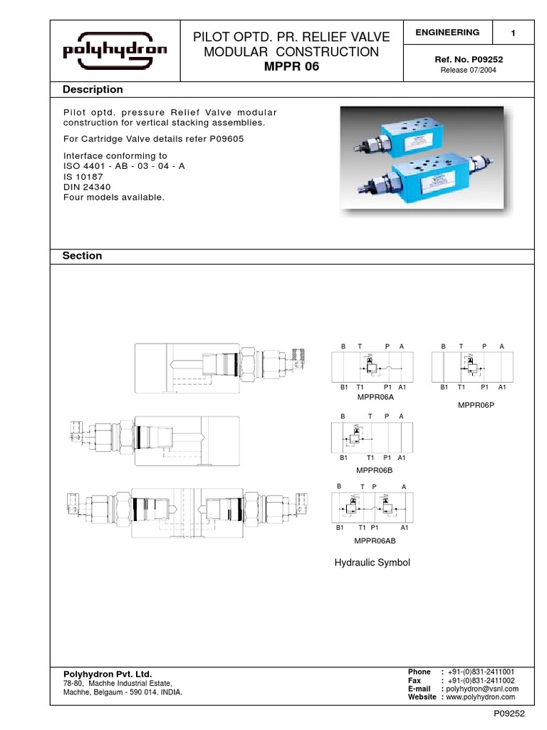 Modular Pilot Operated Pressure Relief Valve: Technical Specifications ...