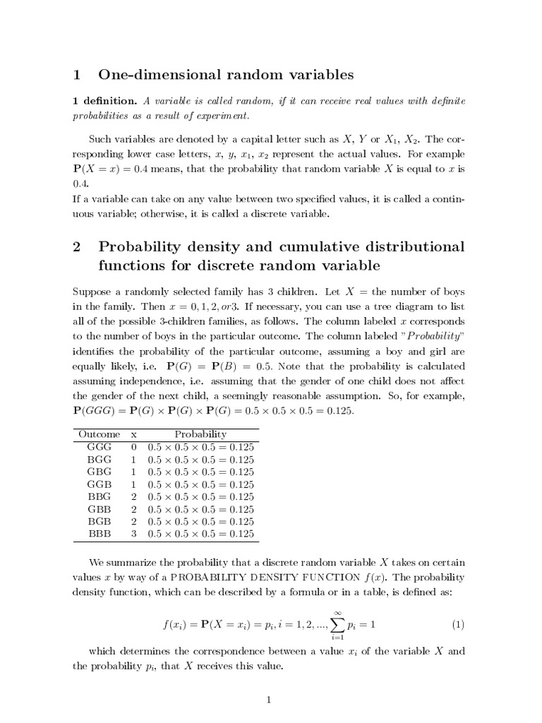 1 One-Dimensional Random Variables | PDF | Chi Squared Distribution | Normal Distribution