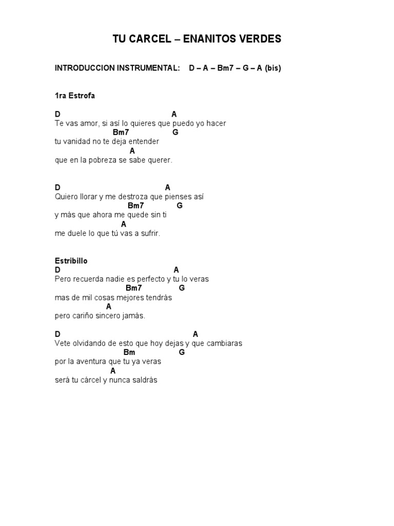 TU CARCEL - Letra y Acordes | PDF