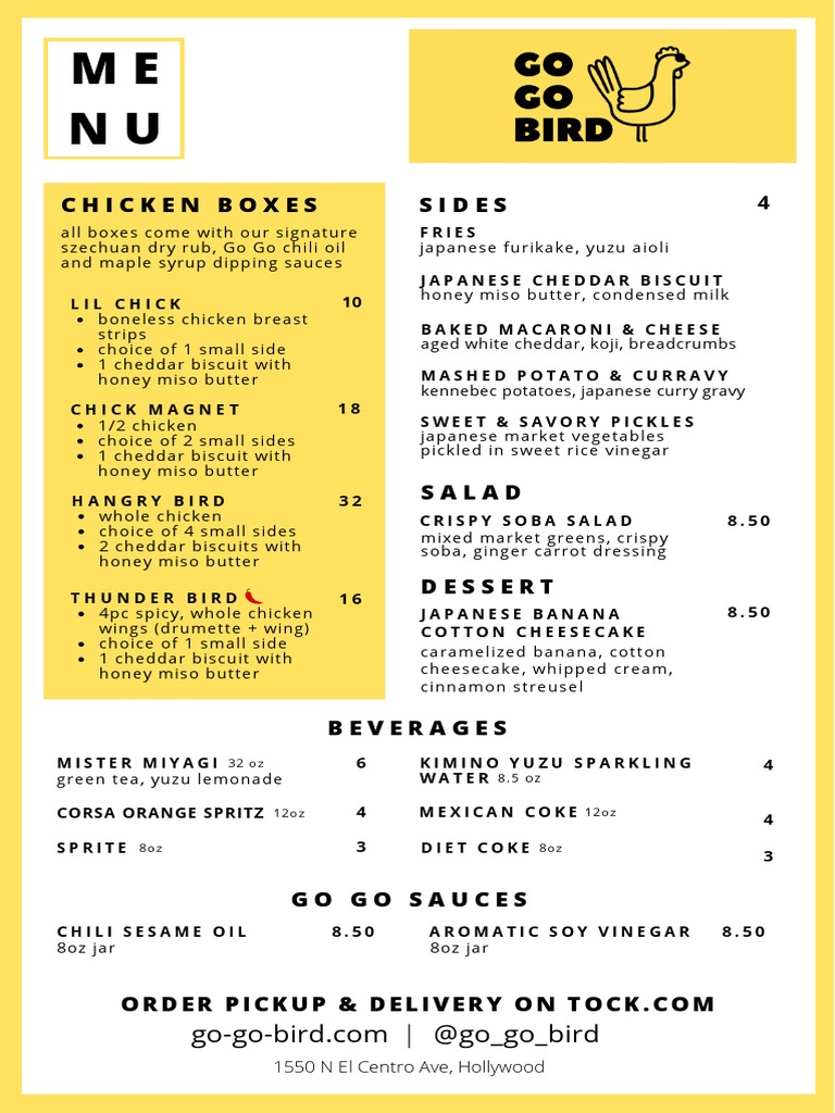Go Go Bird Menu | PDF | Salad | Cuisine