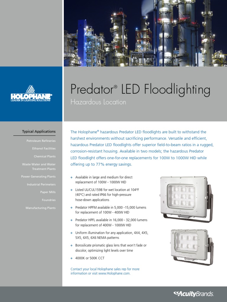 Predator LED Floodlighting: Hazardous Location | PDF | Light Emitting ...