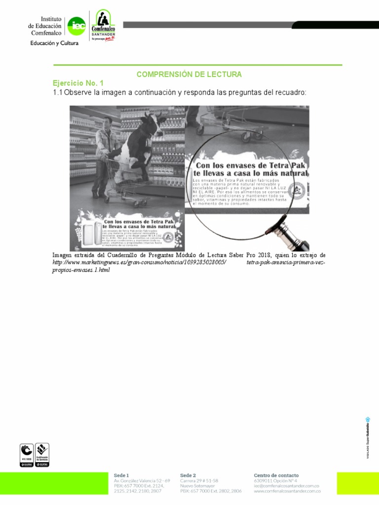 Guía No. 2 Parte 1 Comprensión de Lectura - Resuelto | PDF