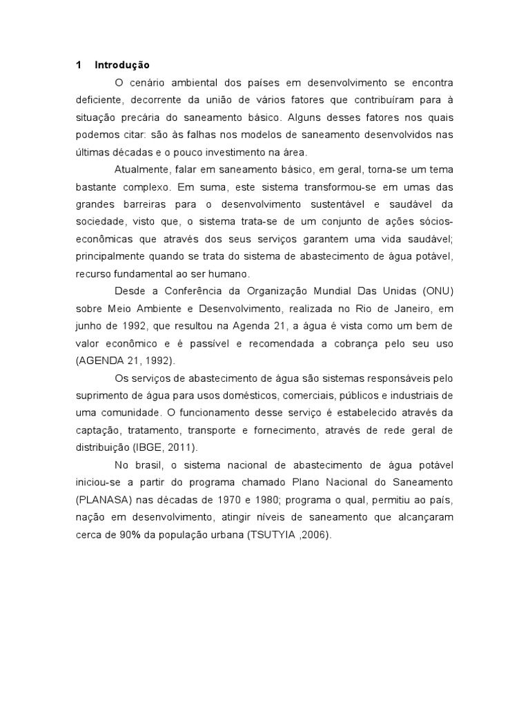 Pré-Projeto - TCC | PDF | Saneamento | Água