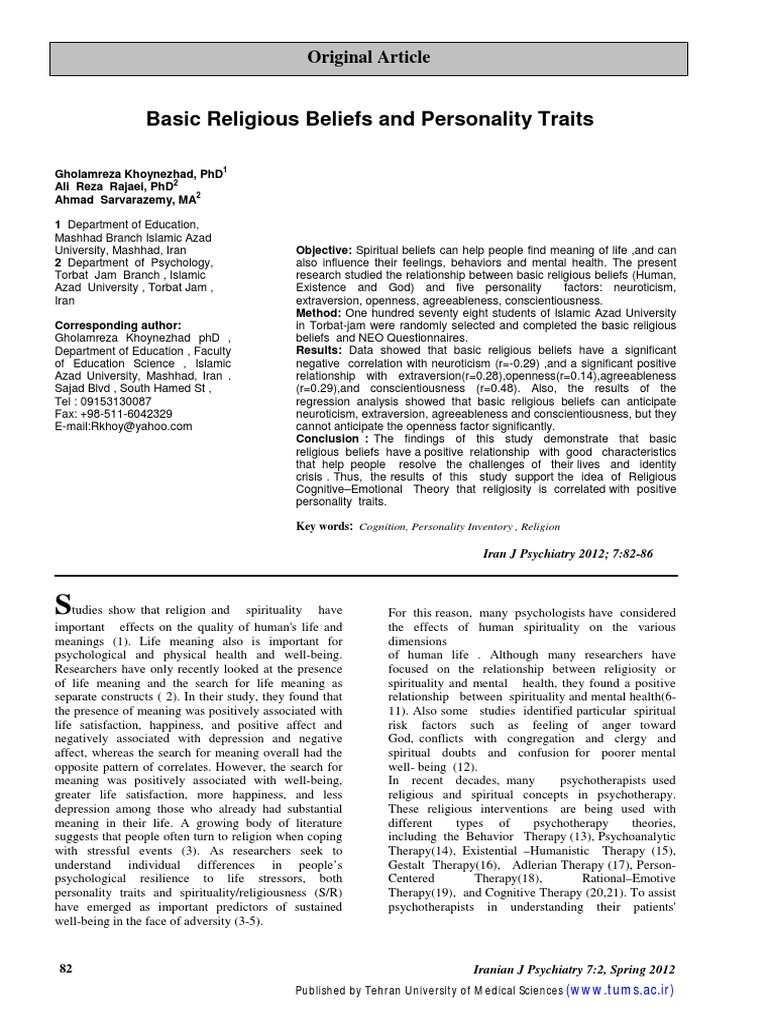 Basic Religious Beliefs and Personality Traits | PDF | Psychotherapy ...