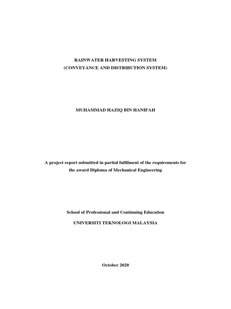 Rainwater Harvesting Final Year Project | PDF | Water Resources | Water ...