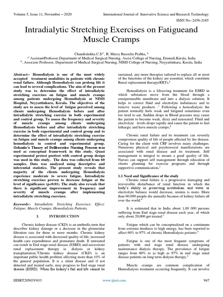 Intradialytic Stretching Exercises On Fatigueand Muscle Cramps | PDF ...