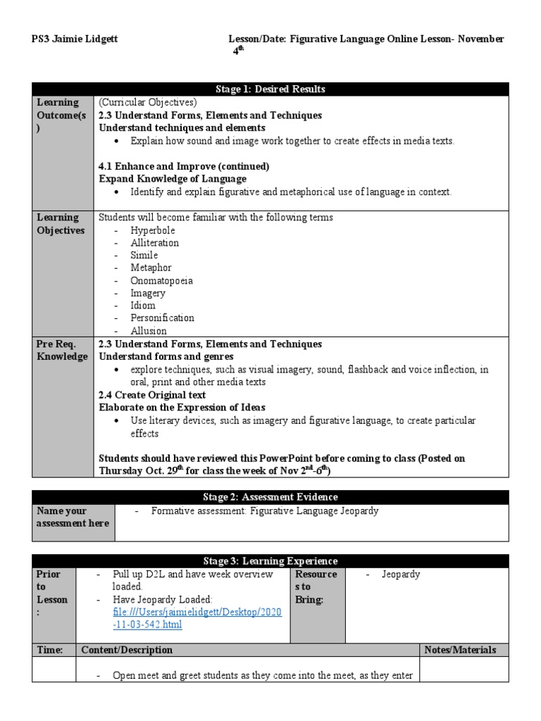 Figurative Language Online Lesson Nov | PDF | Metaphor | Learning