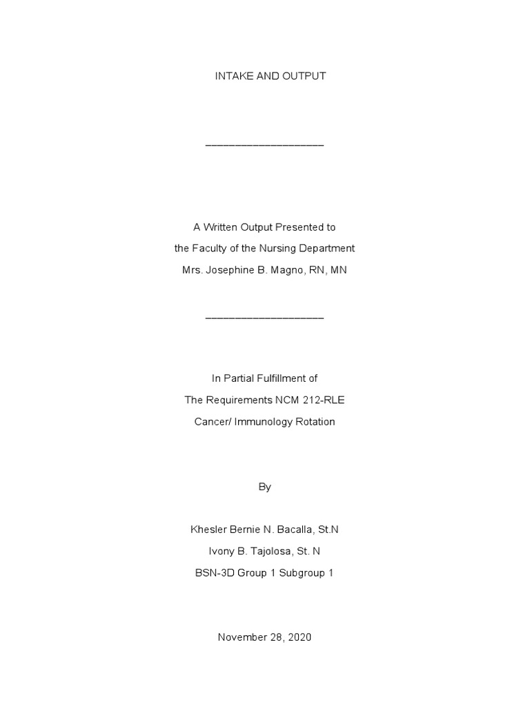 Intake and Output Monitoring | PDF | Edema | Dehydration